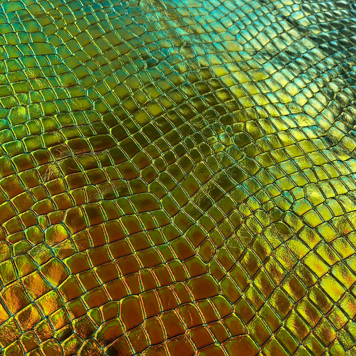 Holographic Croc Embossed Foil Finish Genuine Leather Cow Hide